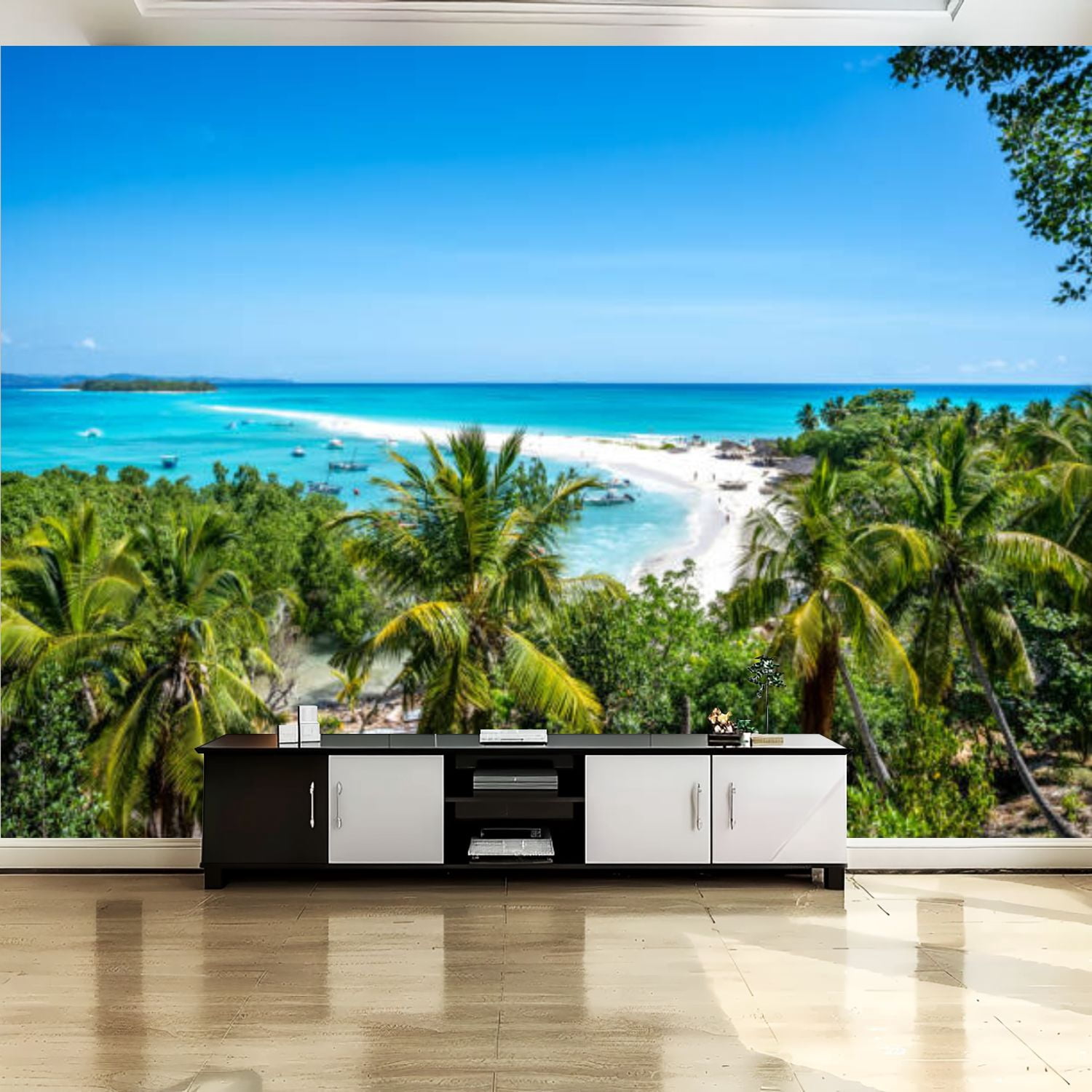Peel and Stick Canvas Wallpaper Wall Mural White paradise sand beach ...