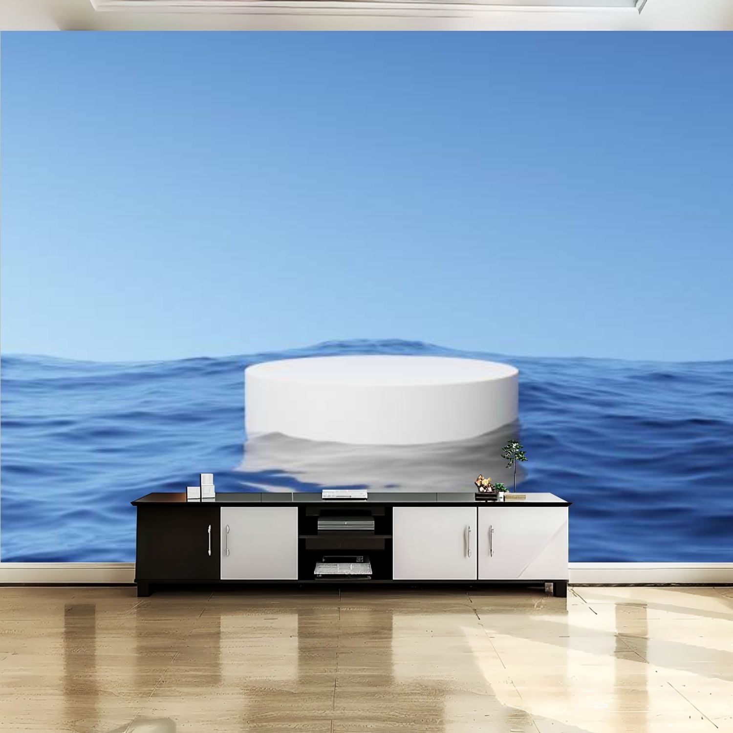 Peel and Stick Canvas Wallpaper Wall Mural White podium blue water ...