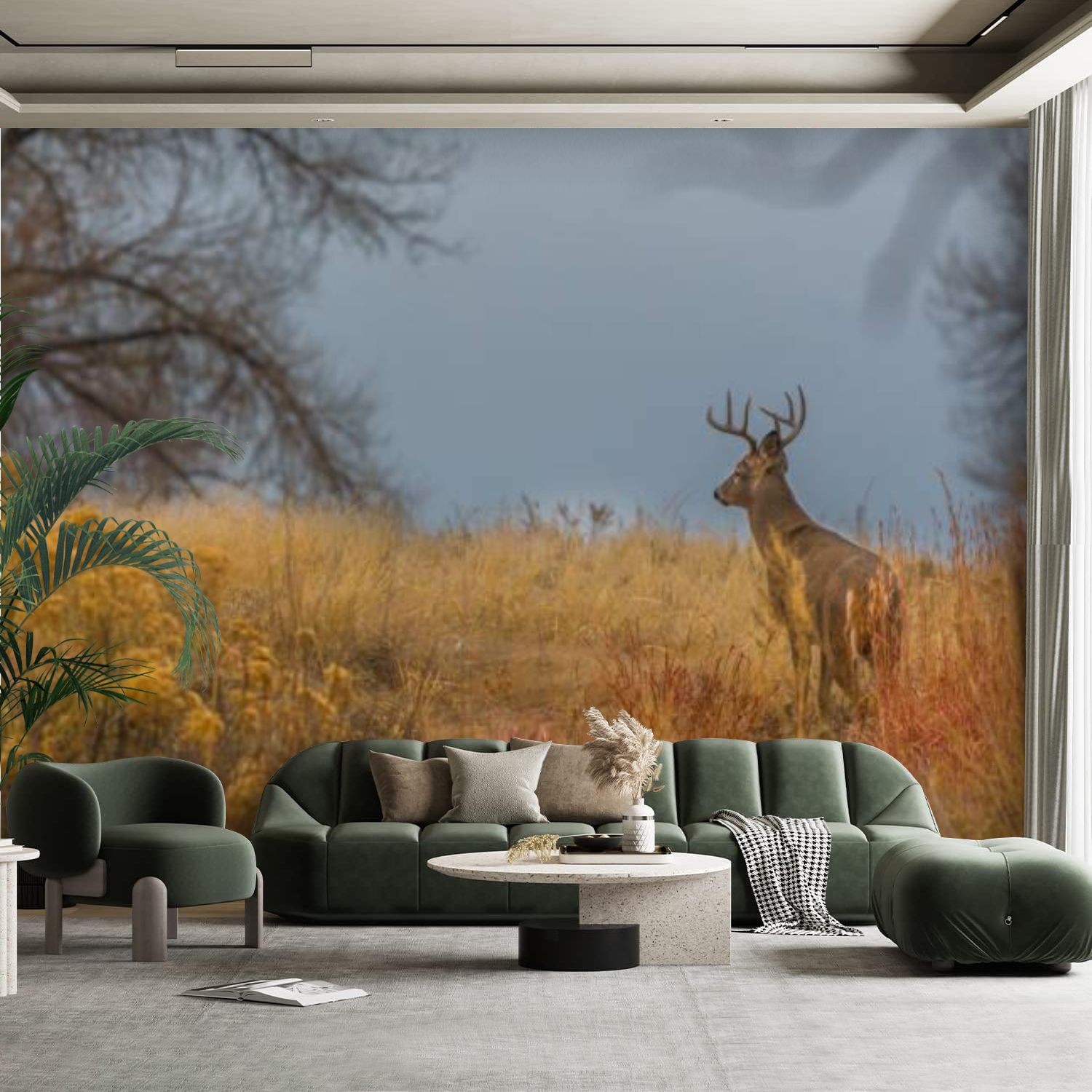 Peel and Stick Canvas Wallpaper Wall Mural White tailed Deer Buck ...