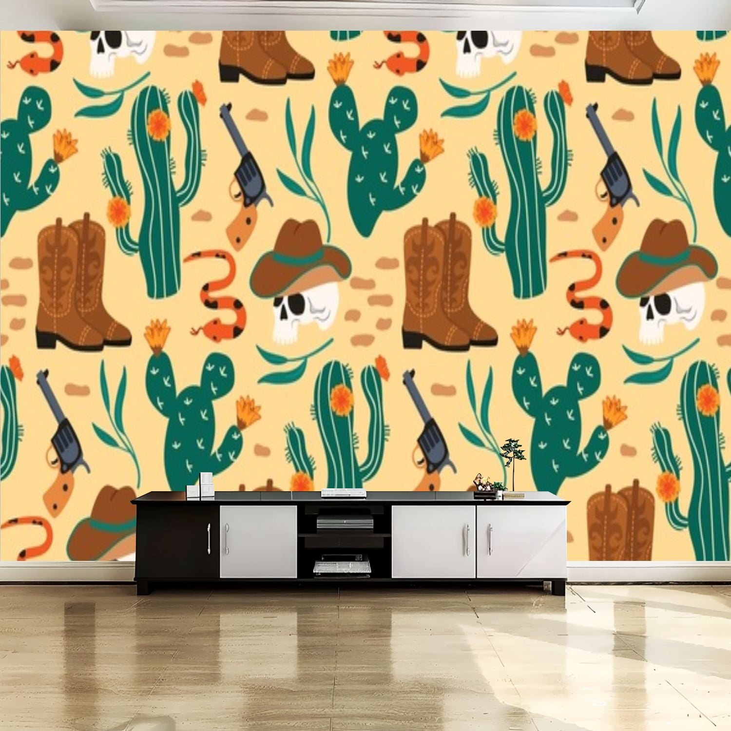 Peel and Stick Canvas Wallpaper Wall Mural Wild West seamless pattern ...