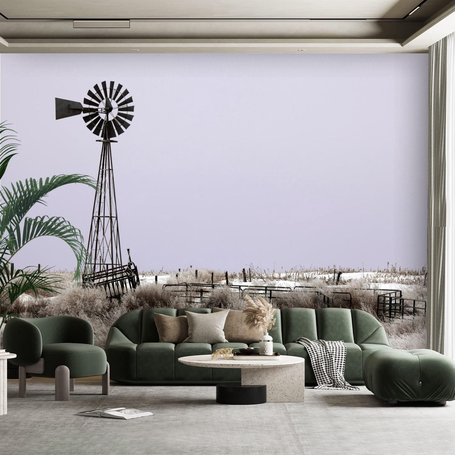 Peel and Stick Canvas Wallpaper Wall Mural Windmill grassland purple ...