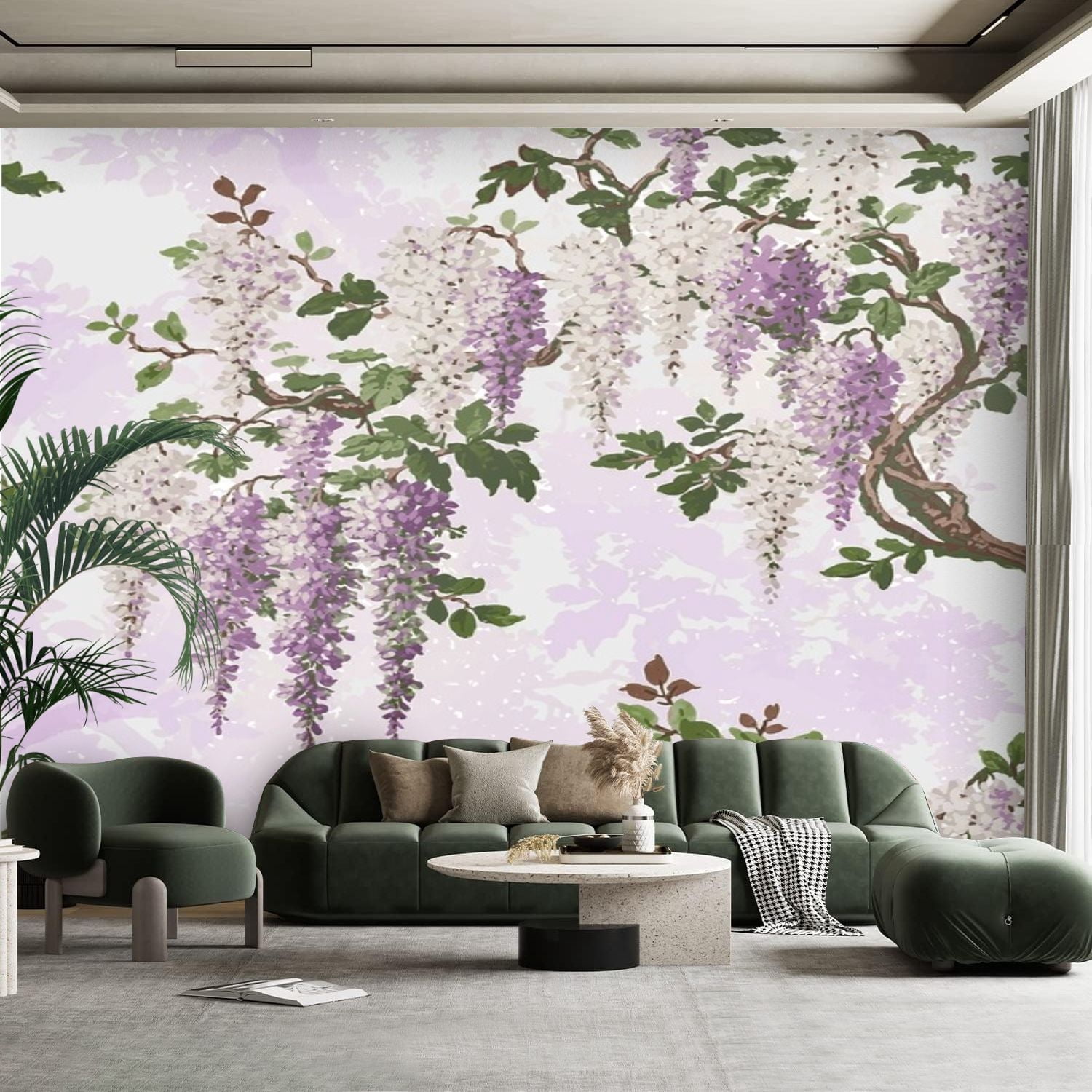Peel and Stick Canvas Wallpaper Wall Mural Wisteria Lilac Pretty Bright ...