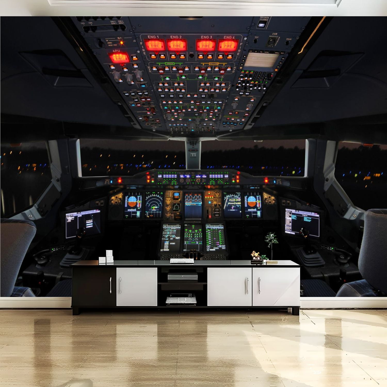 Peel and Stick Canvas Wallpaper Wall Mural airbus cockpit airplane ...