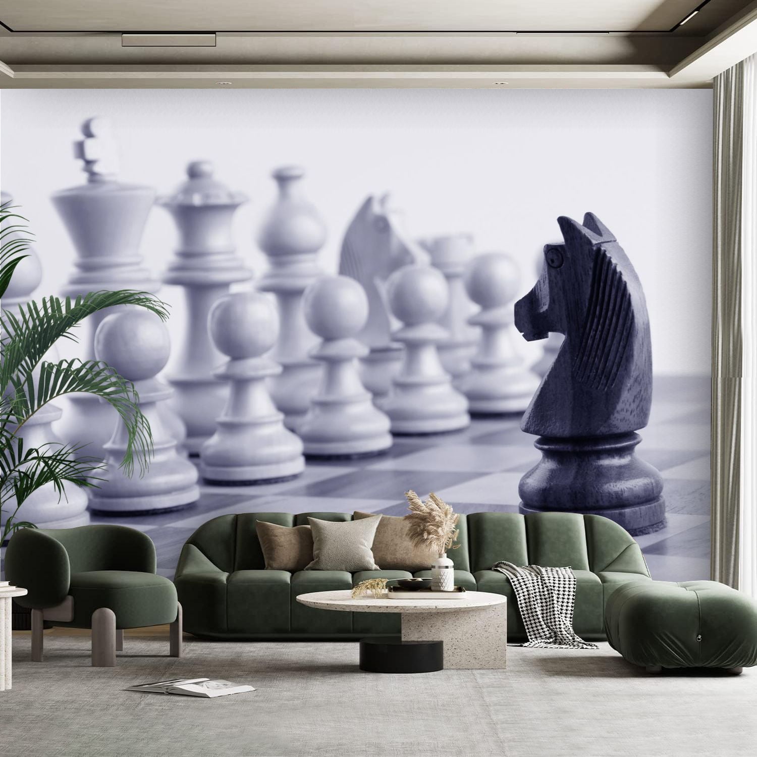 Peel and Stick Canvas Wallpaper Wall Mural black knight facing white ...