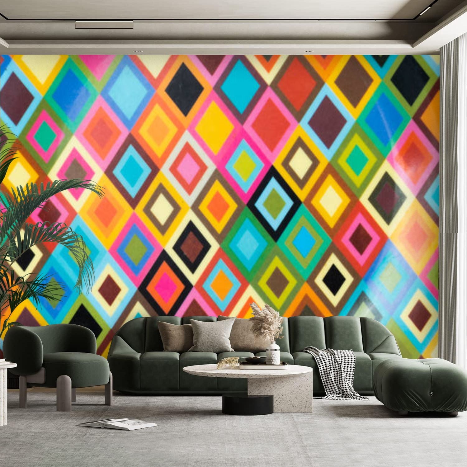 Peel and Stick Canvas Wallpaper Wall Mural colorful drawings multicolor ...