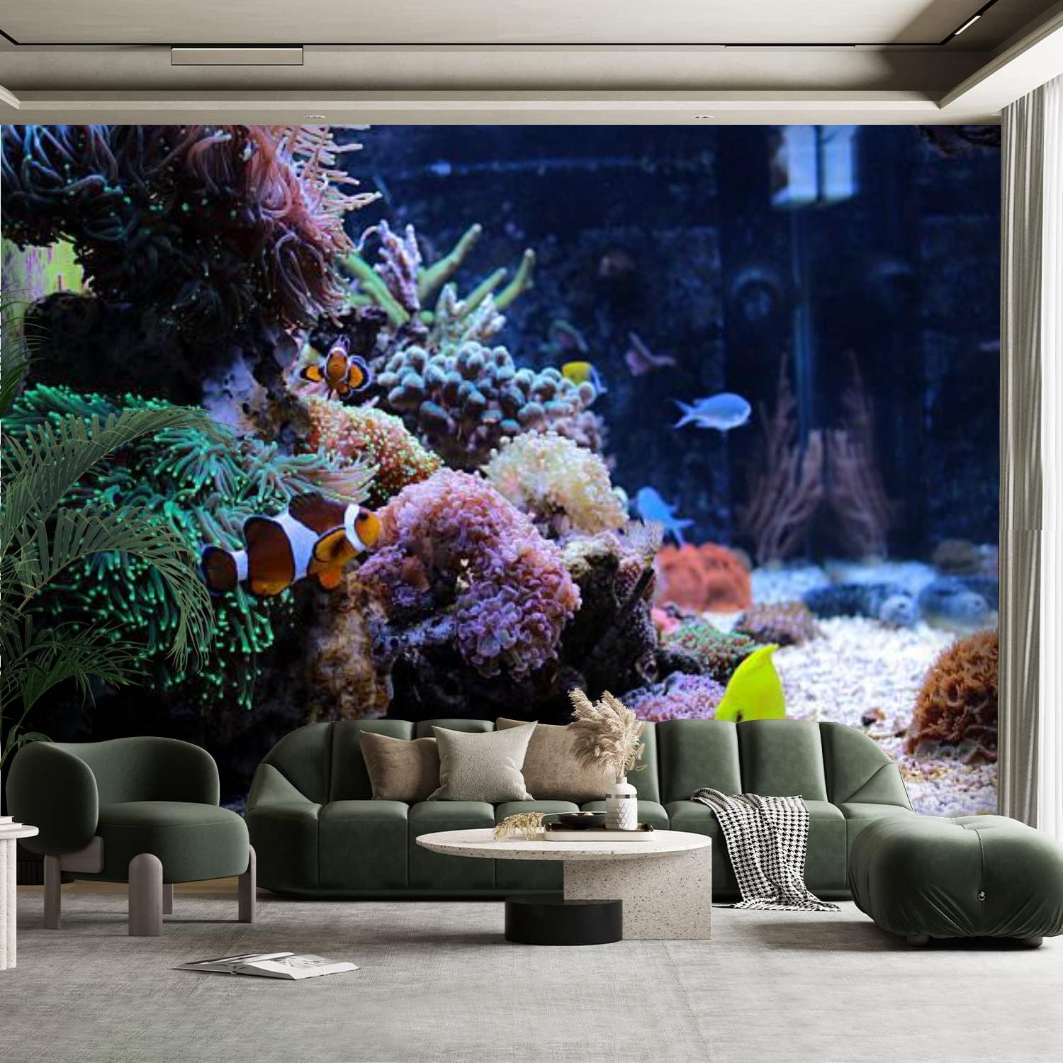 Peel and Stick Canvas Wallpaper Wall Mural coral reef aquarium tank ...