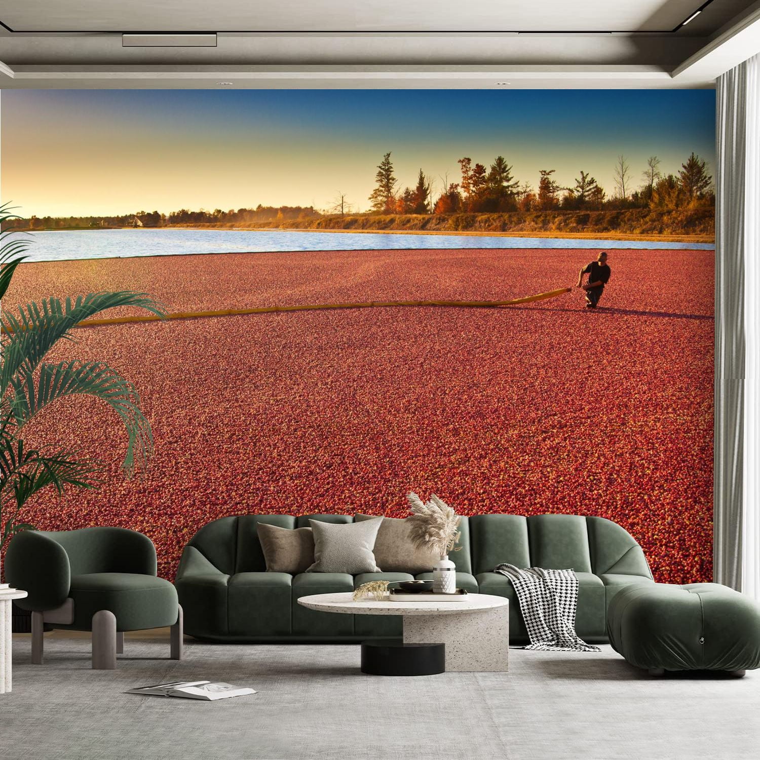 Peel and Stick Canvas Wallpaper Wall Mural farm worker cranberry bog ...