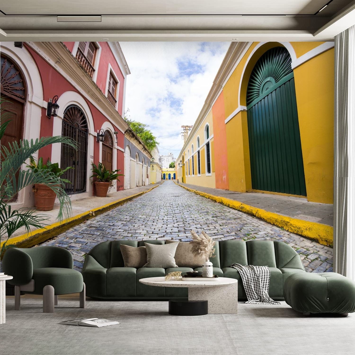 Peel and Stick Canvas Wallpaper Wall Mural fisheye view street old san ...