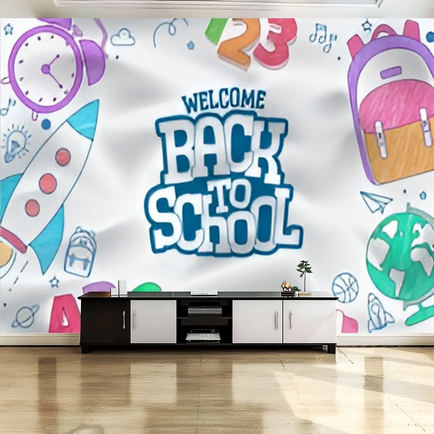 Peel and Stick Canvas Wallpaper Wall Mural hand drawn design Welcome ...