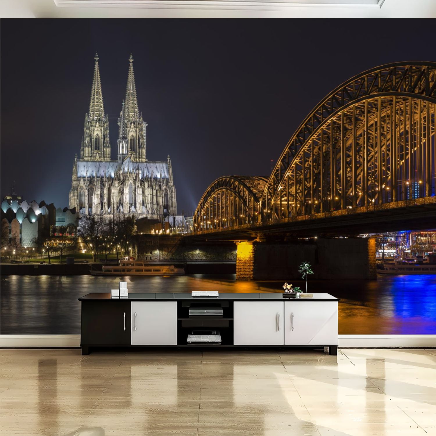 Peel and Stick Canvas Wallpaper Wall Mural koln night view rhine river ...