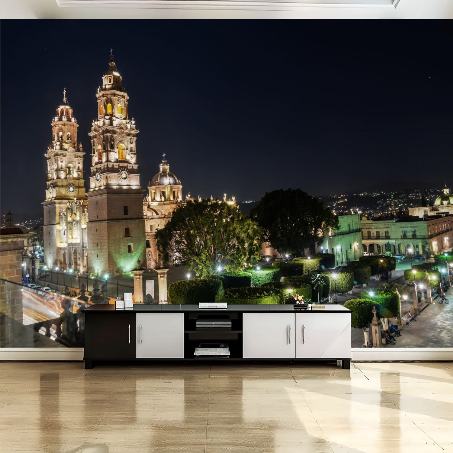 Peel and Stick Canvas Wallpaper Wall Mural morelia cathedral night ...