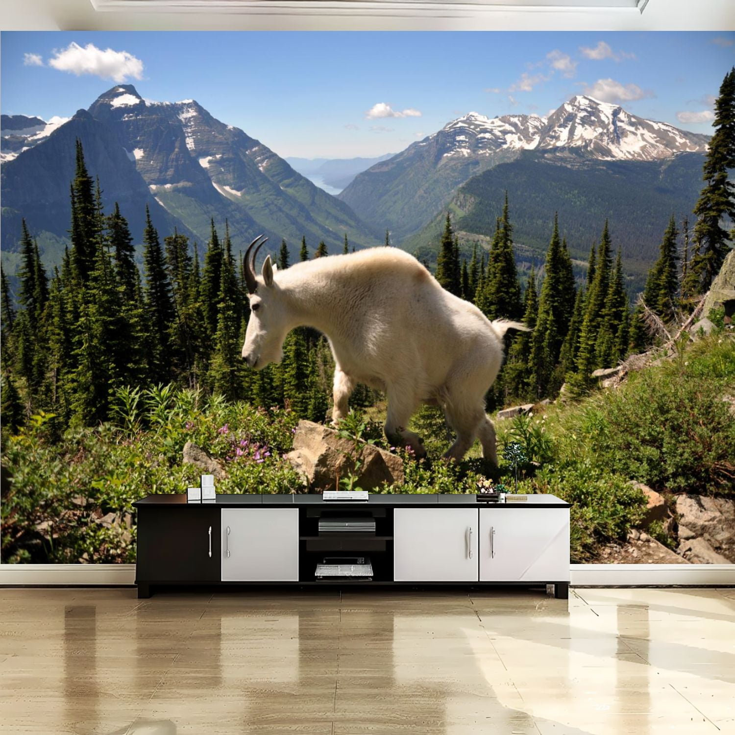 Peel and Stick Canvas Wallpaper Wall Mural mountain goat highline trail ...