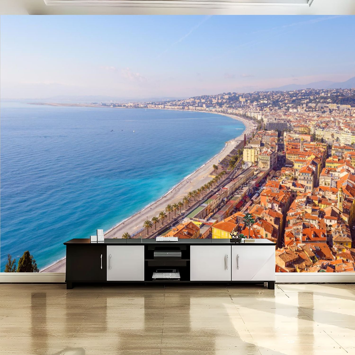 Peel and Stick Canvas Wallpaper Wall Mural nice city promenade beach ...