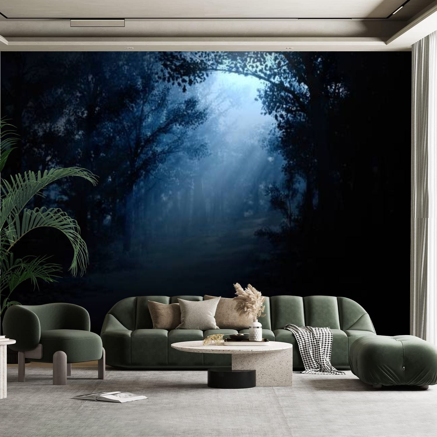 Peel and Stick Canvas Wallpaper Wall Mural pathway fabulous creepy forest thicket moonlight ...