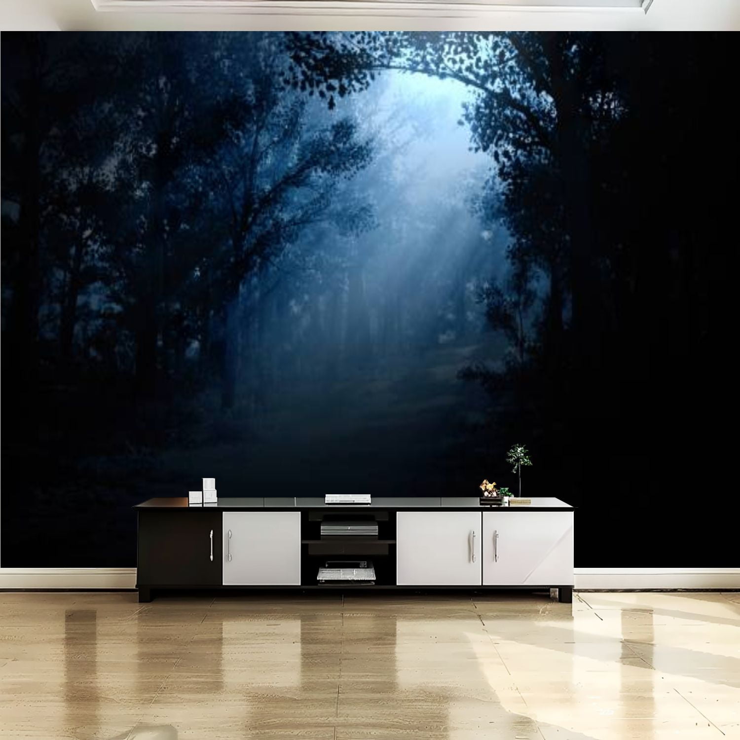 Peel and Stick Canvas Wallpaper Wall Mural pathway fabulous creepy forest thicket moonlight ...