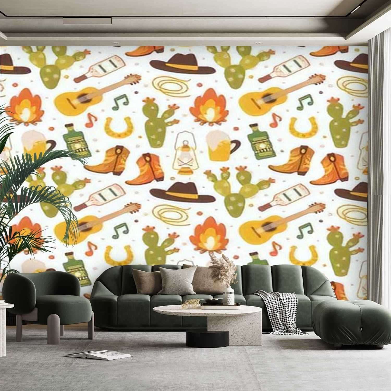 Peel and Stick Canvas Wallpaper Wall Mural seamless Wild West symbols ...