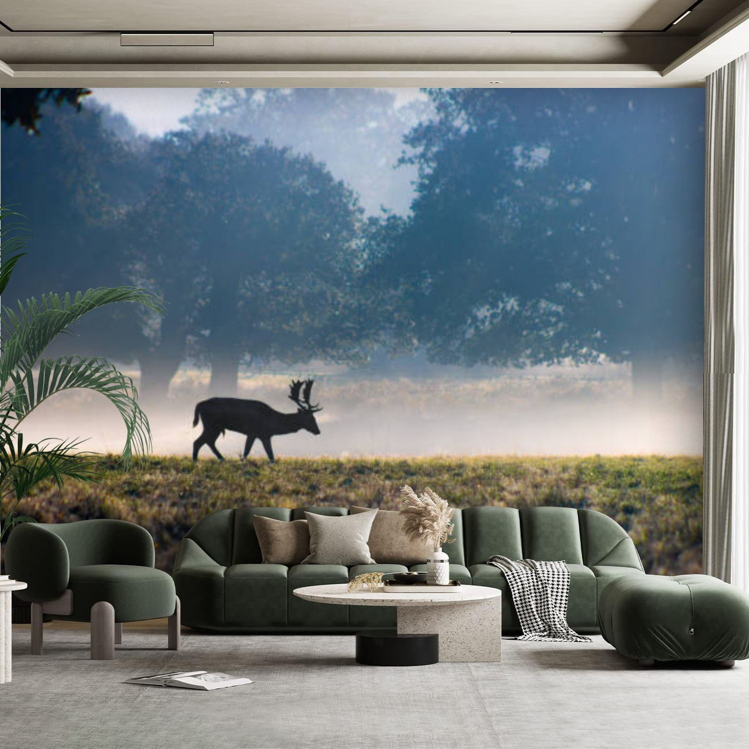 Peel and Stick Canvas Wallpaper Wall Mural silhouette male fallow deer ...