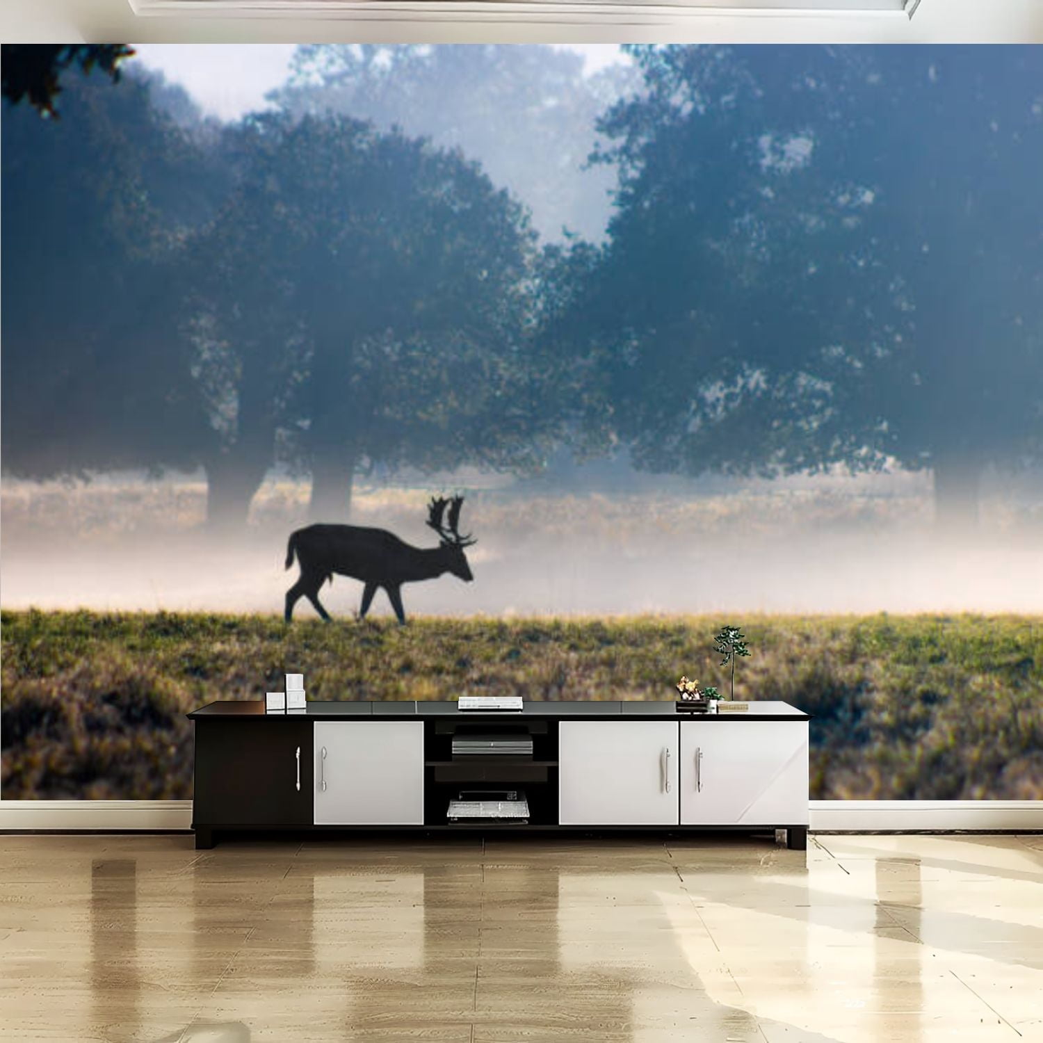 Peel and Stick Canvas Wallpaper Wall Mural silhouette male fallow deer ...