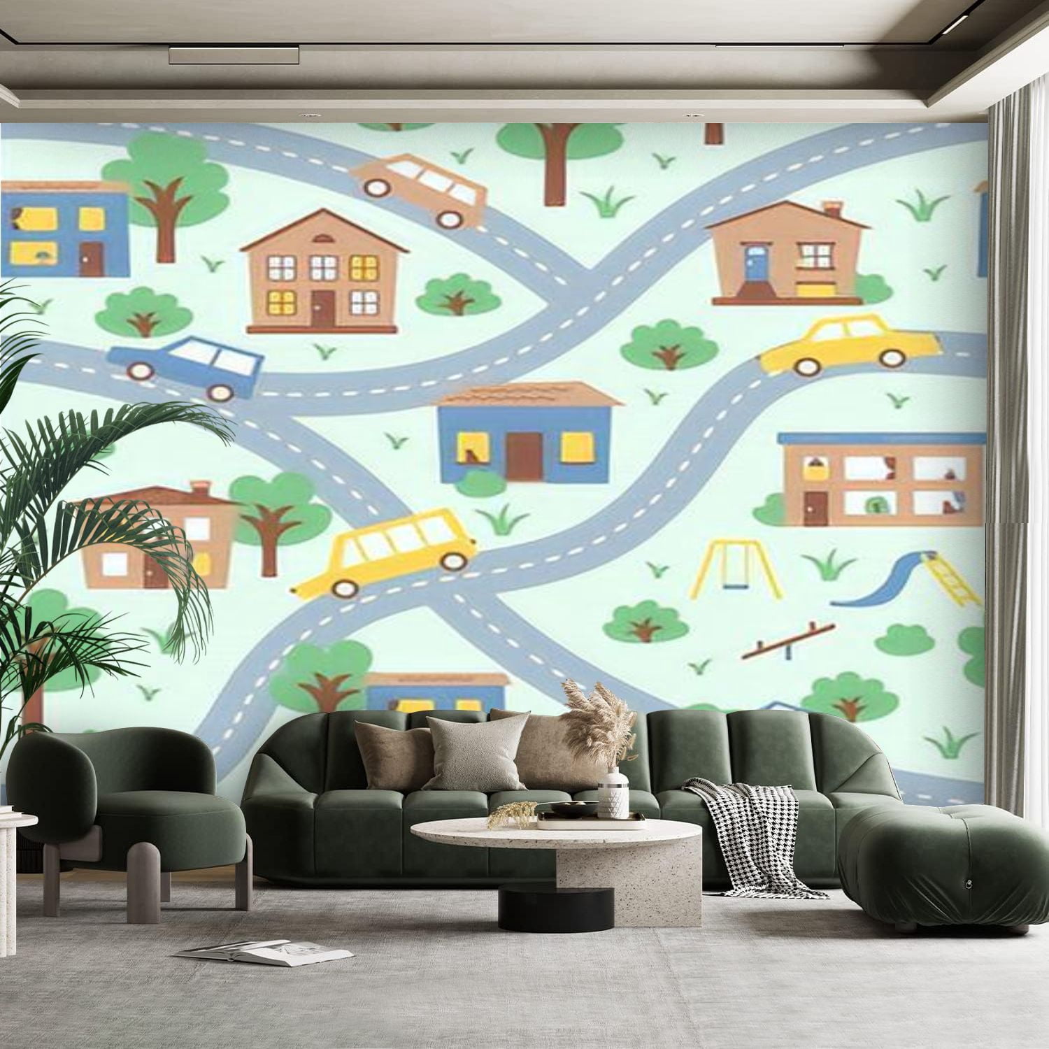 Peel and Stick Canvas Wallpaper Wall Mural simple map pretty town ...