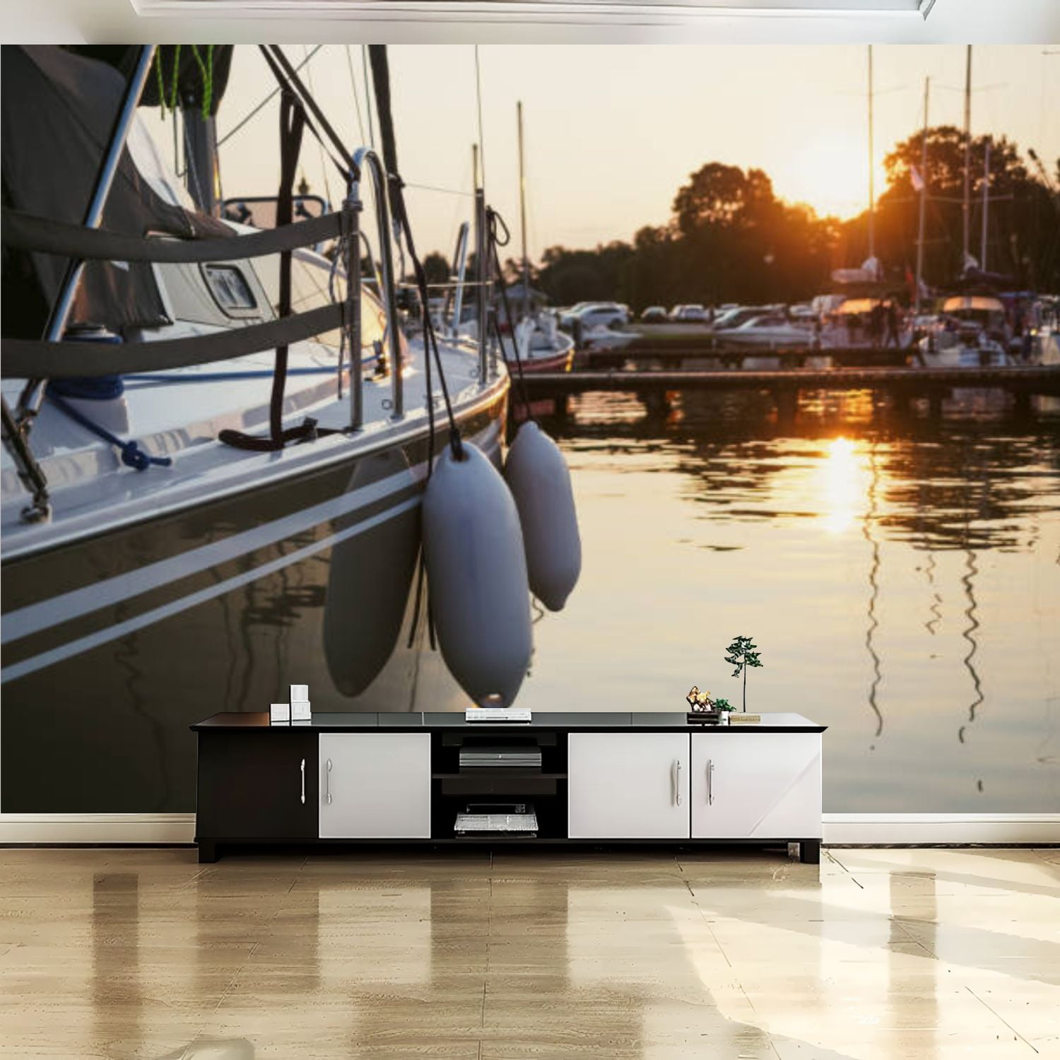 Peel and Stick Canvas Wallpaper Wall Mural sunset view sailing yacht ...