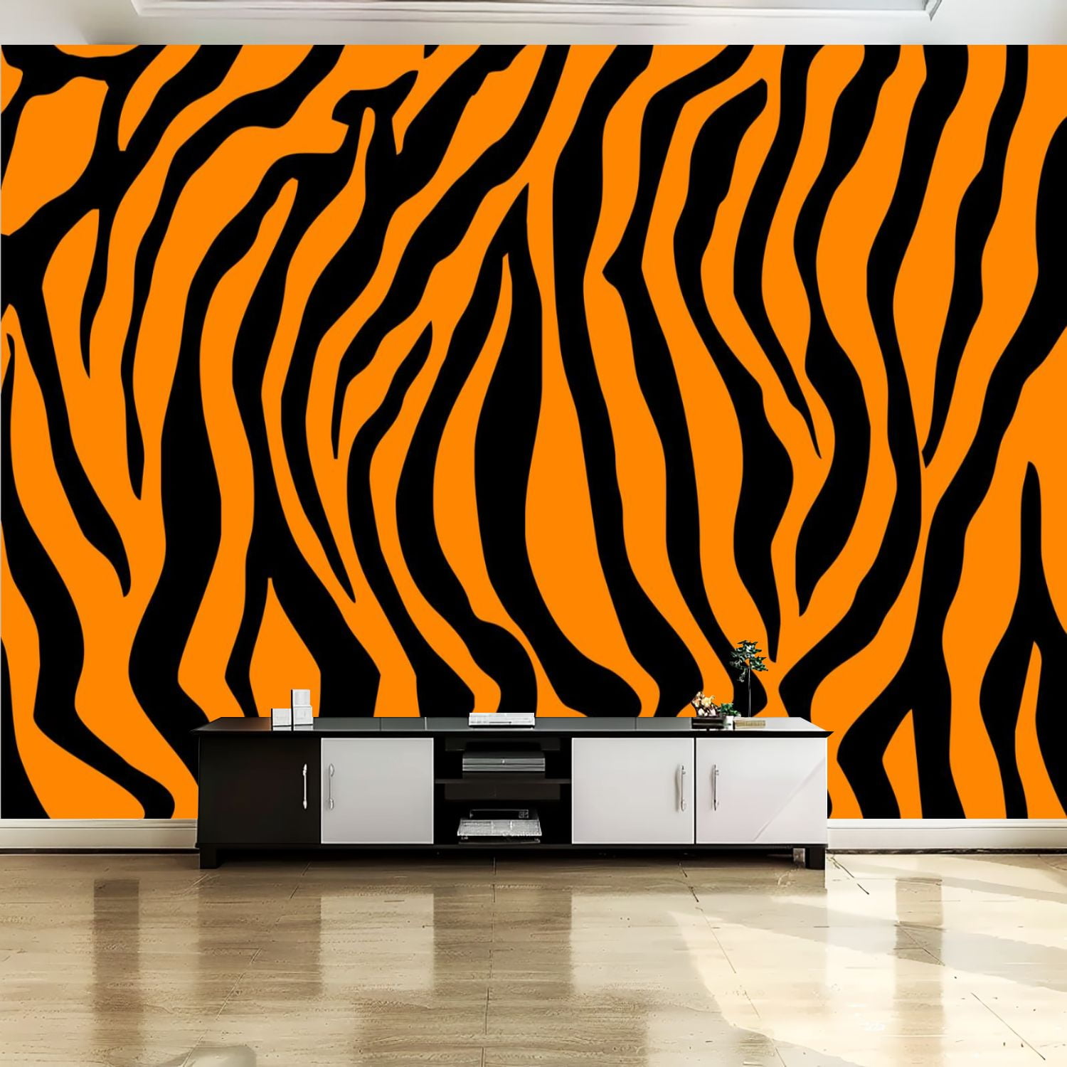 Peel and Stick Canvas Wallpaper Wall Mural texture tiger orange stripe ...