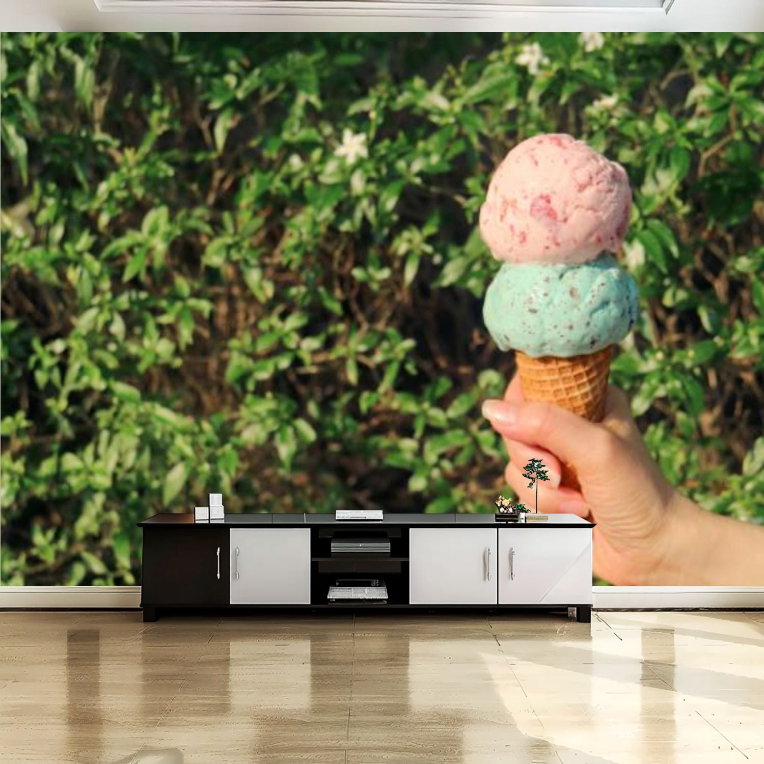 Peel and Stick Canvas Wallpaper Wall Mural two scoops ice cream cone ...