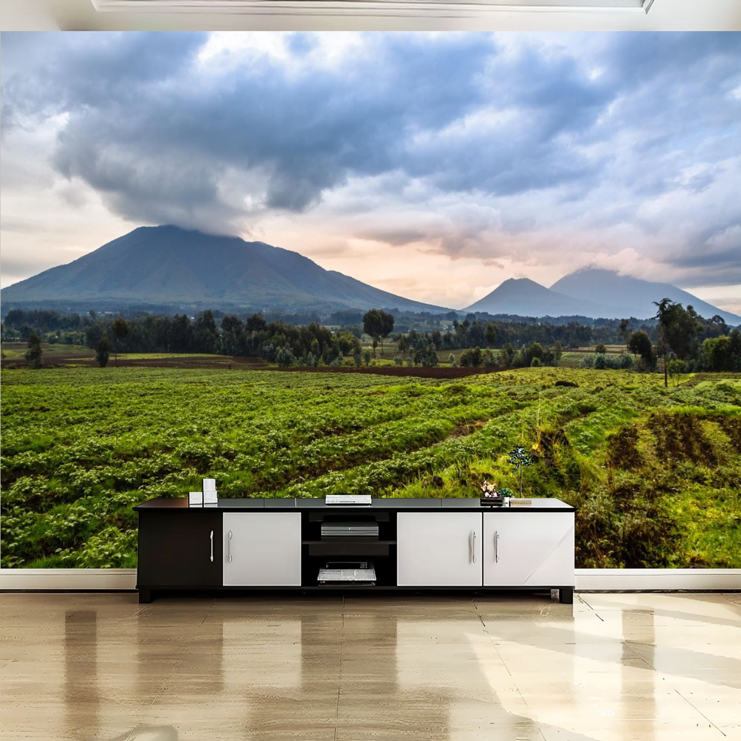 Peel and Stick Canvas Wallpaper Wall Mural virunga volcano national ...