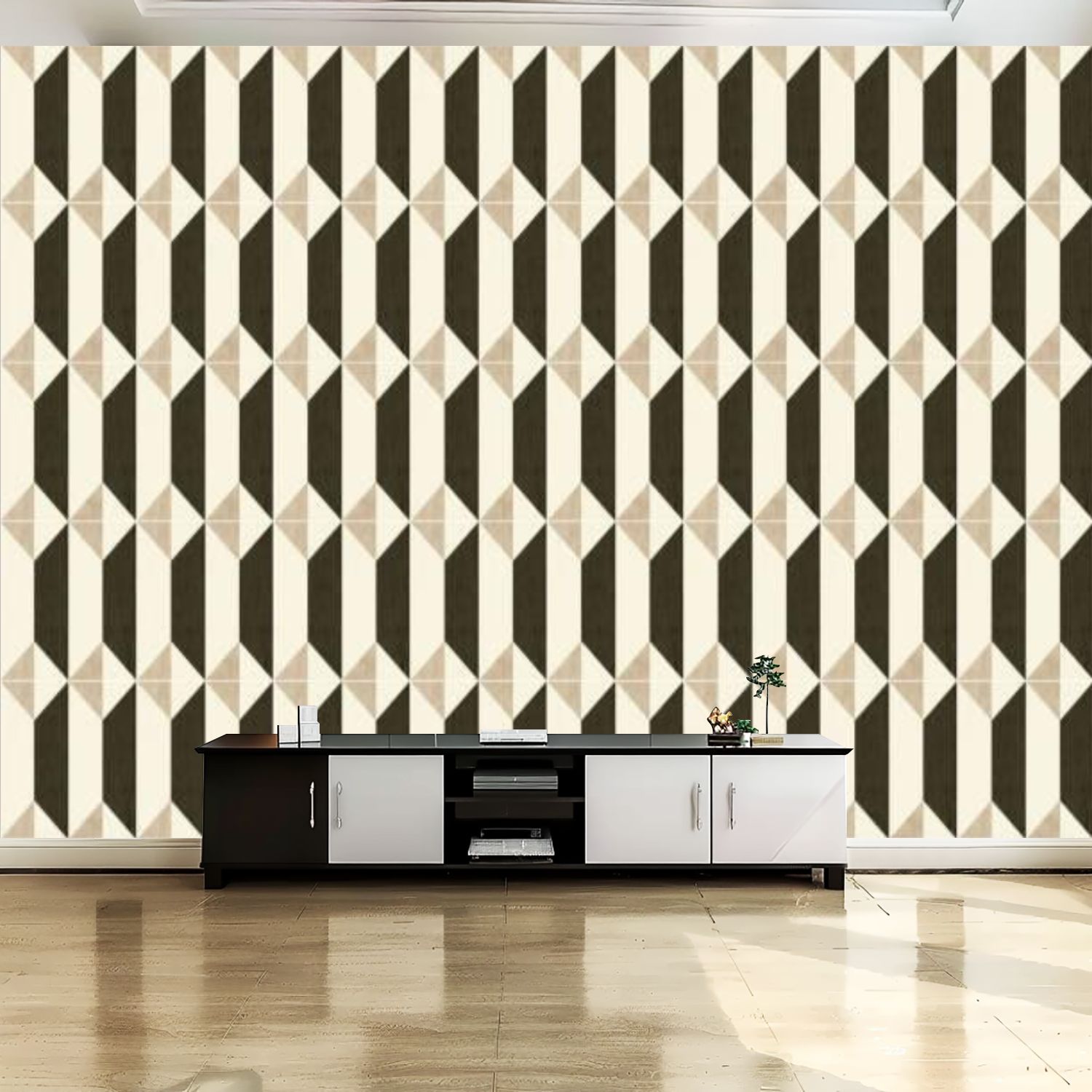 Peel and Stick Canvas Wallpaper Wall Mural white beige brown black ...