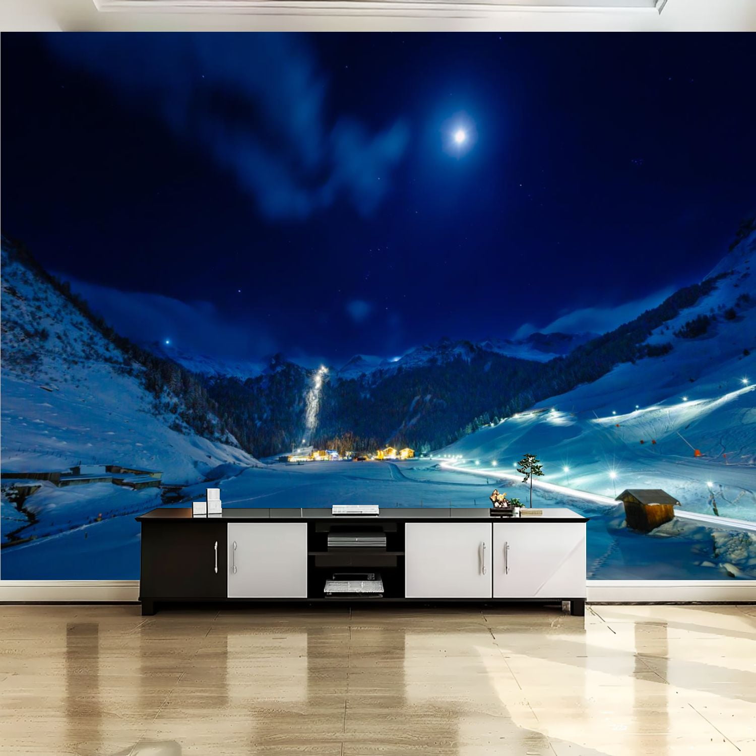 Peel and Stick Canvas Wallpaper Wall Mural winter ski resort hintertux ...