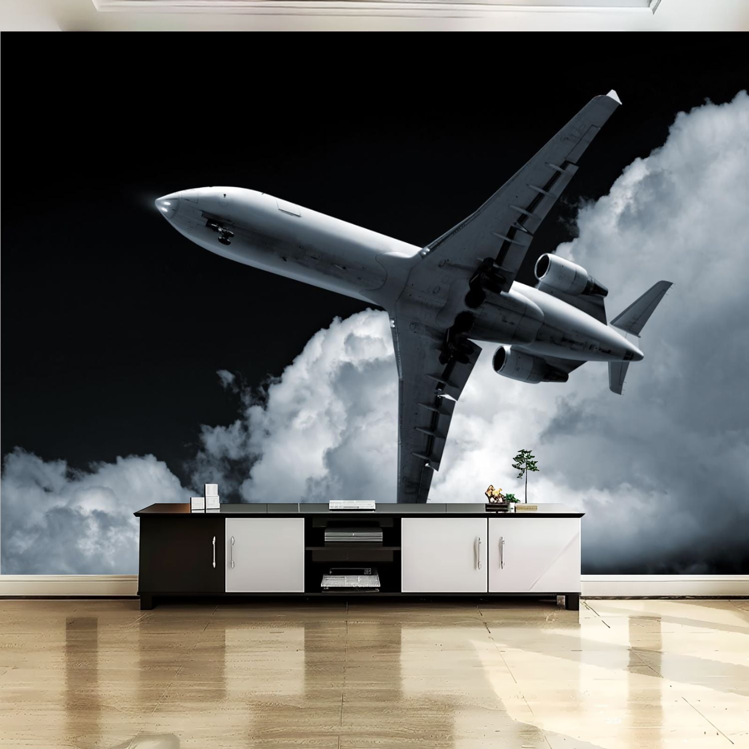 Peel and Stick Canvas Wallpaper Wall Mural xl corporate jet airplane ...