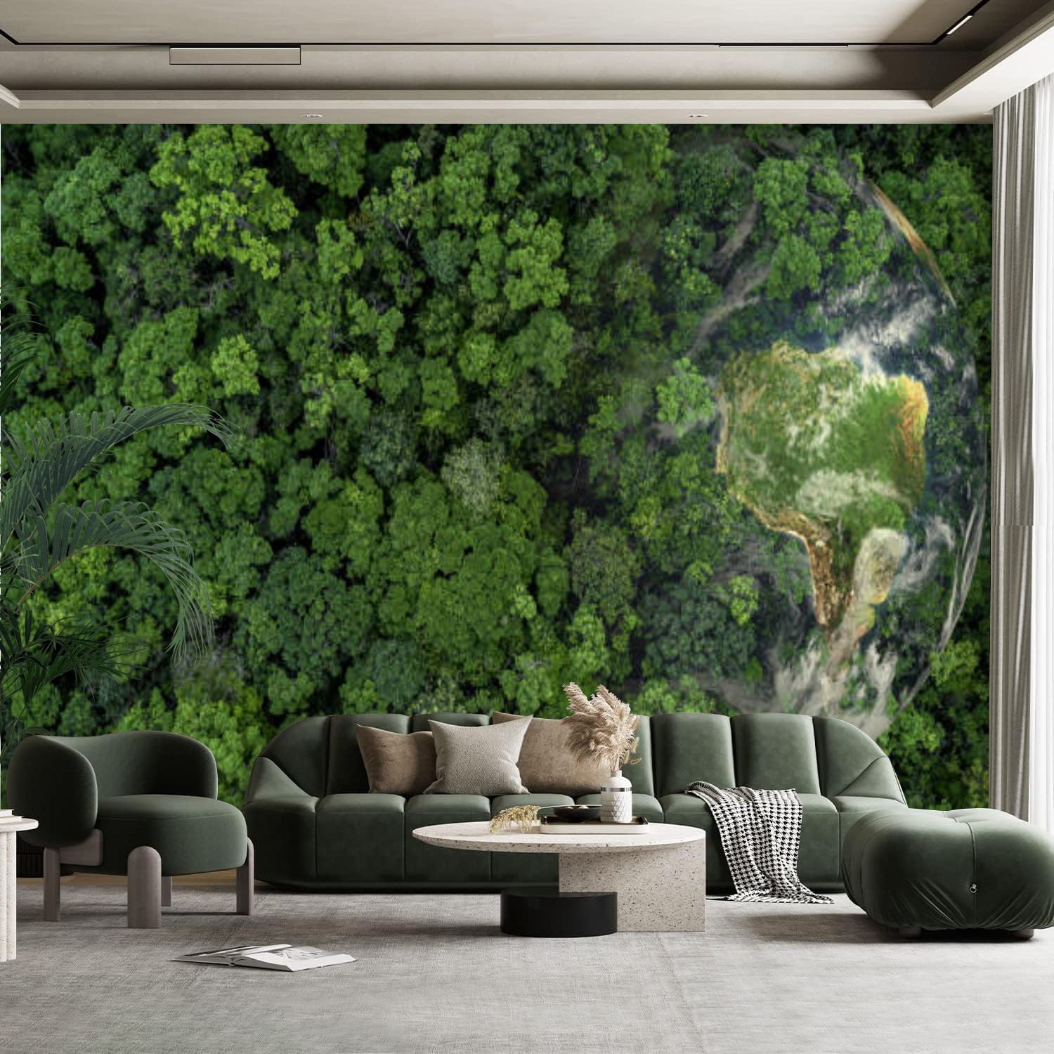 Peel and Stick Canvas Wallpaper Wall MuralAerial top view green forest ...