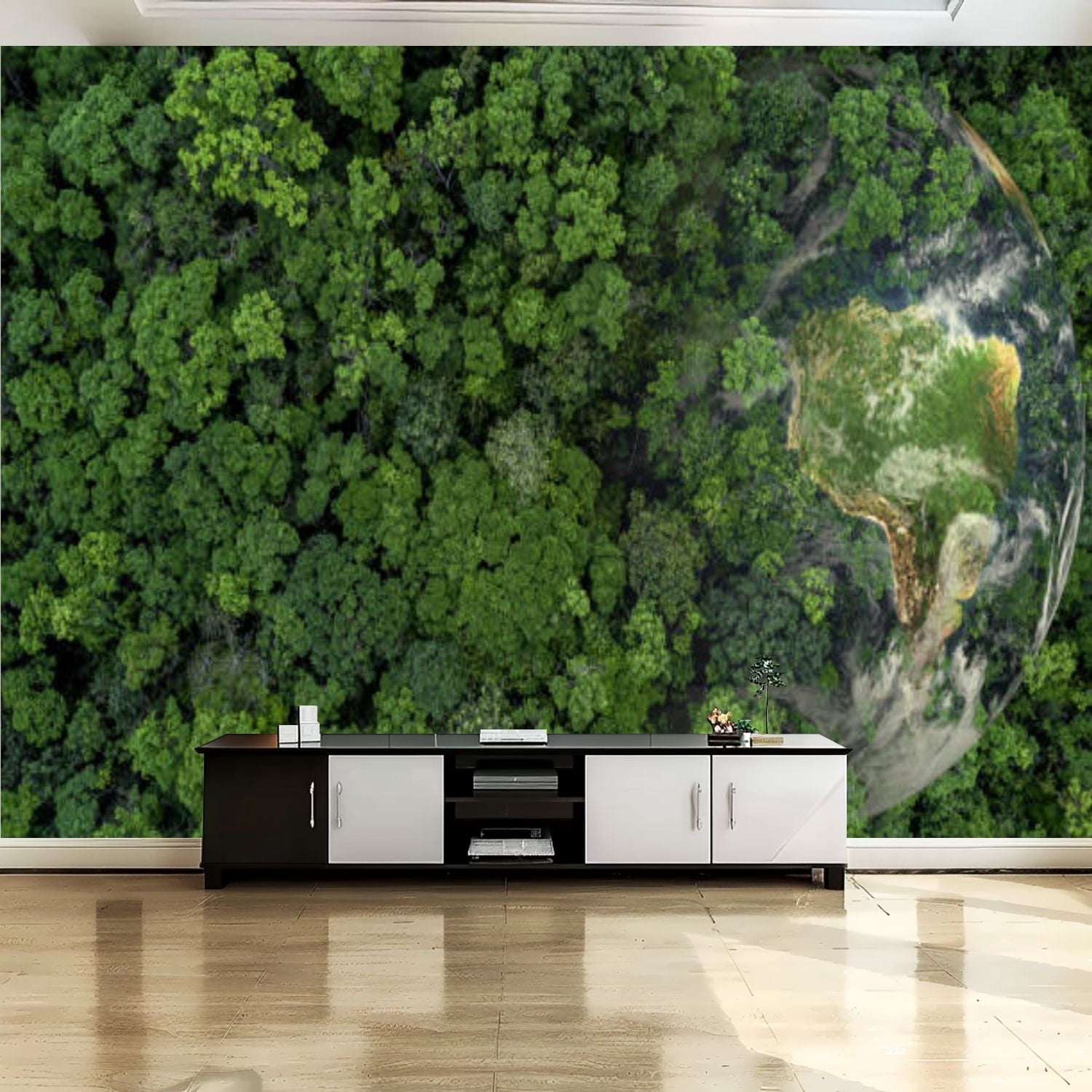 Peel and Stick Canvas Wallpaper Wall MuralAerial top view green forest ...