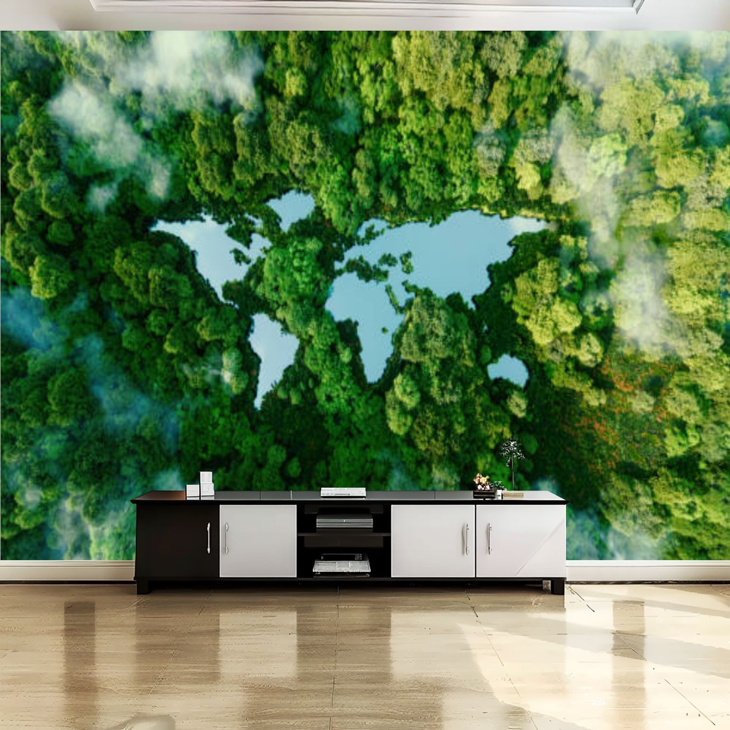 Peel and Stick Canvas Wallpaper Wall Murallake shape world s continents ...