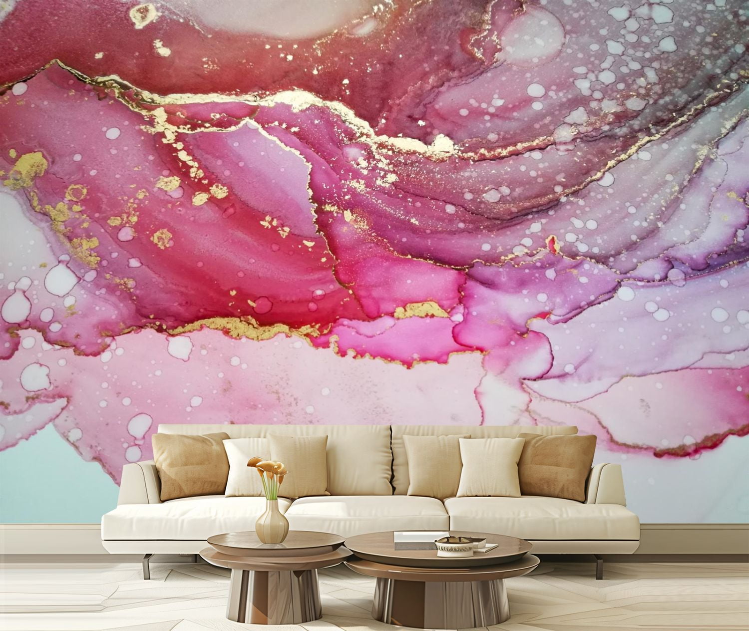 Peel and Stick Canvas Wallpaper Watercolor Crystal Marbling Print Coral ...