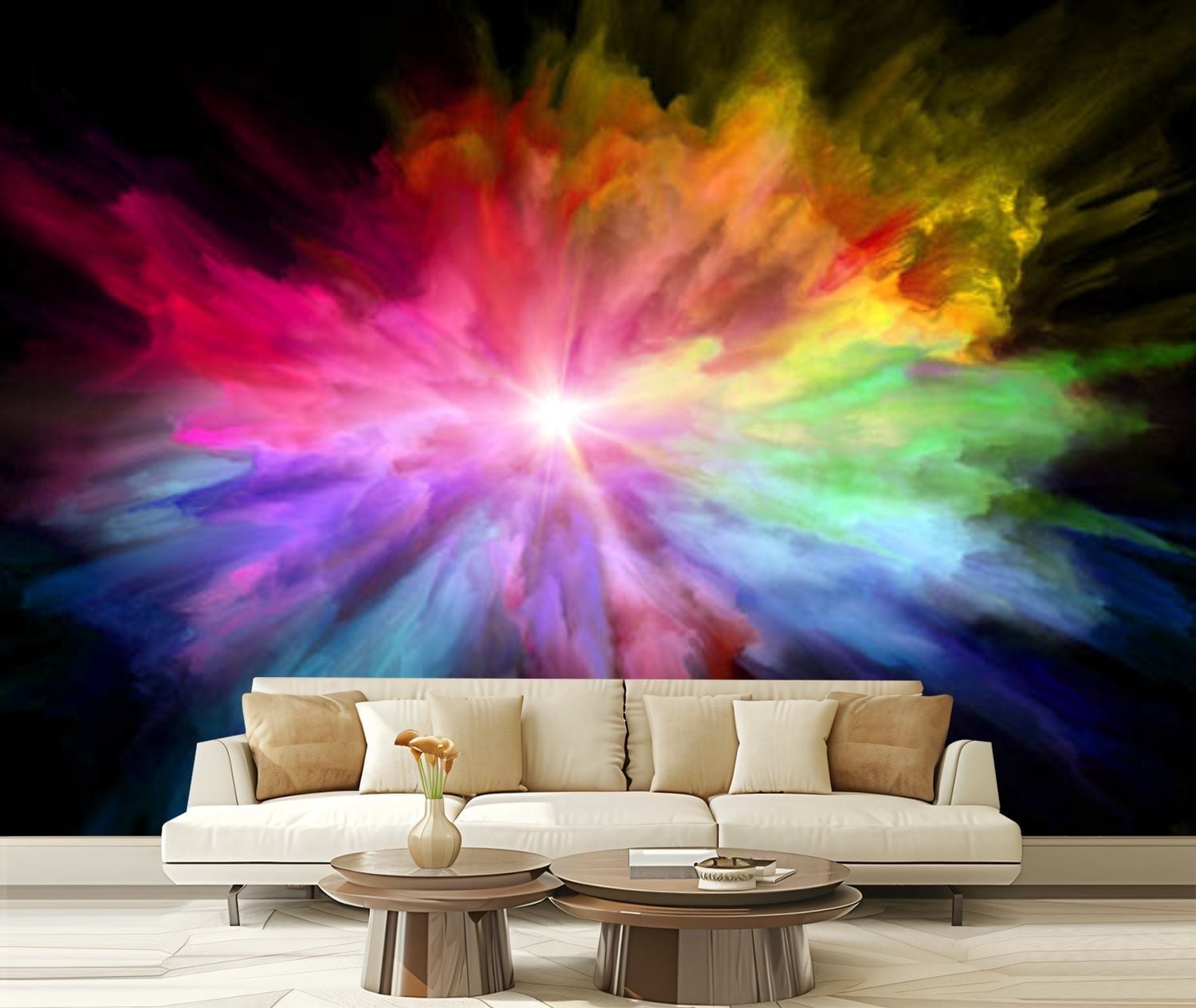 Peel and Stick Canvas Wallpaper colorful rainbow holi paint color ...