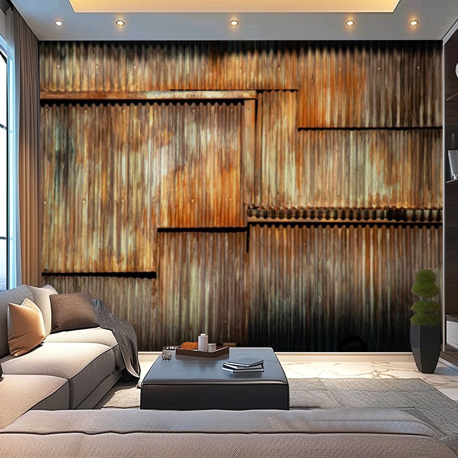 Peel and Stick Canvas Wallpaper dark grunge texture corrugated metal ...