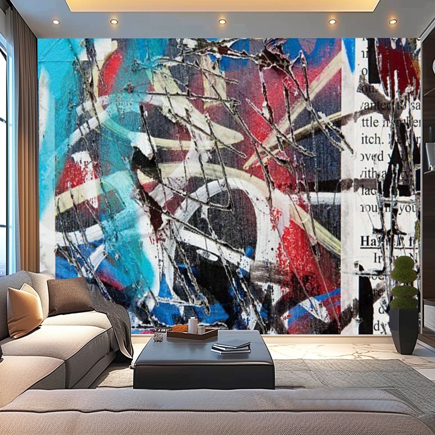 Peel and Stick Canvas Wallpaper graffiti scribbles scratches abstract city paintings Modern Art ...