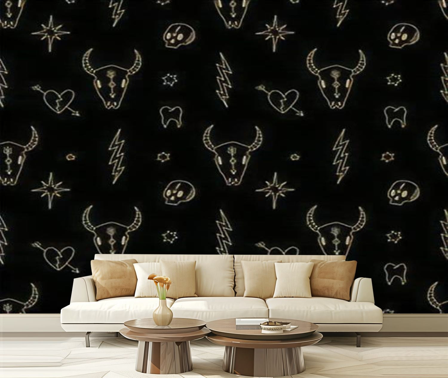 Peel and Stick Canvas Wallpaper jpg wild west bull skull horror ...