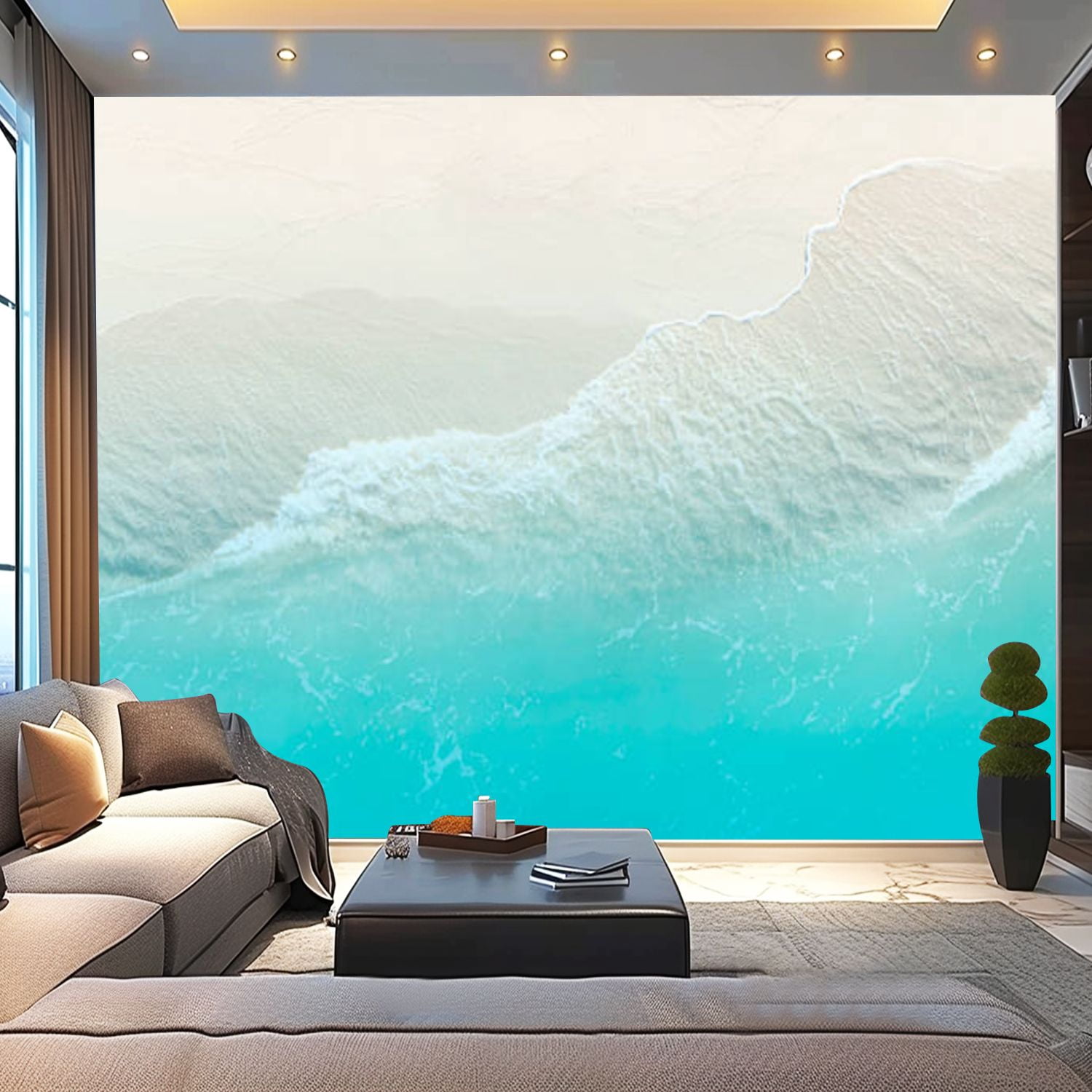 Peel and Stick Canvas Wallpaper turquoise wave water summer beach ...
