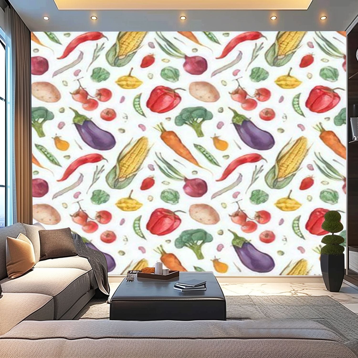 Peel and Stick Canvas Wallpaper vegetables seamless pattern Hand drawn ...