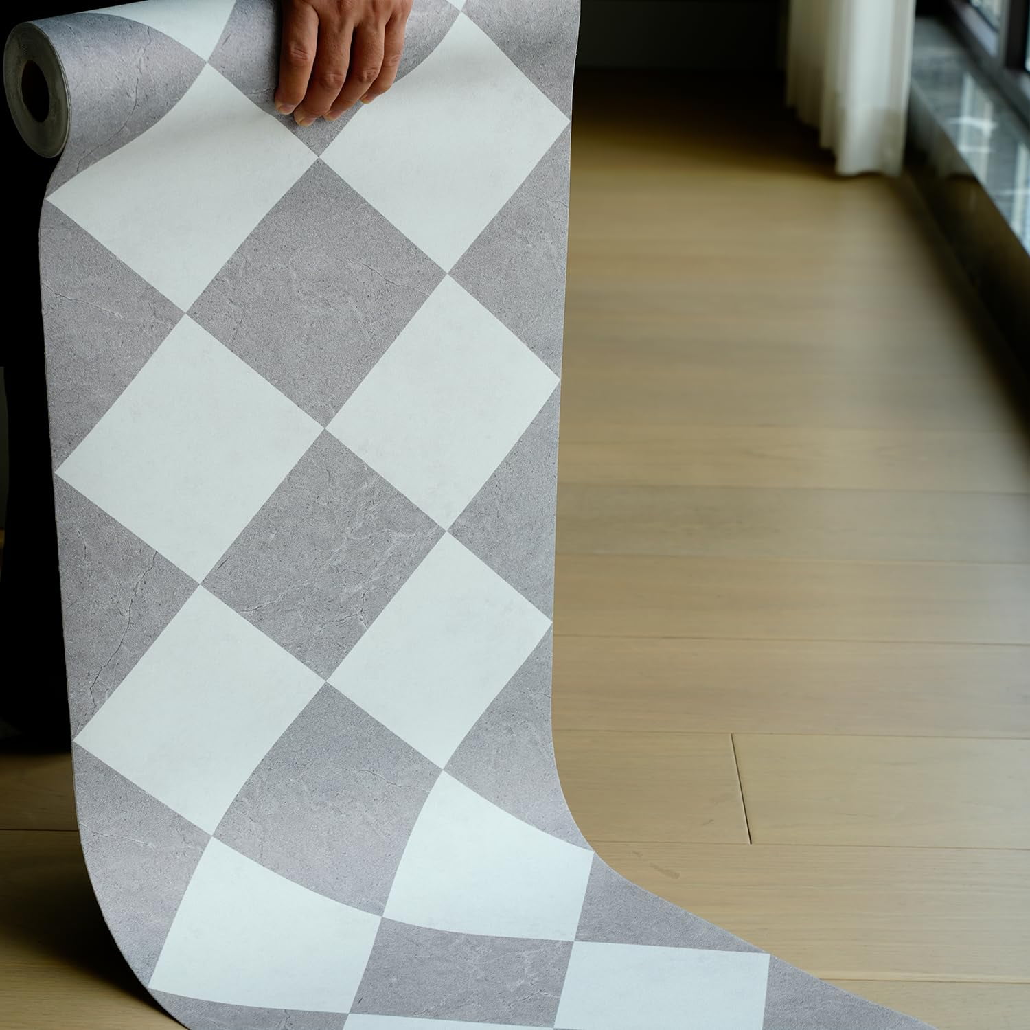 Peel and Stick Floor Tile, Grey Marble Pattern Continuous Vinyl Roll ...
