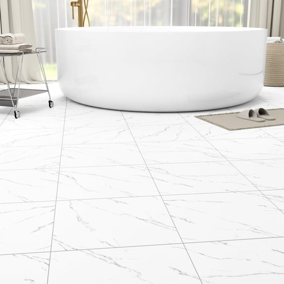 Peel & Stick Floor Tiles White Vein Marble 12x12 Inch 40-count DIY Use ...