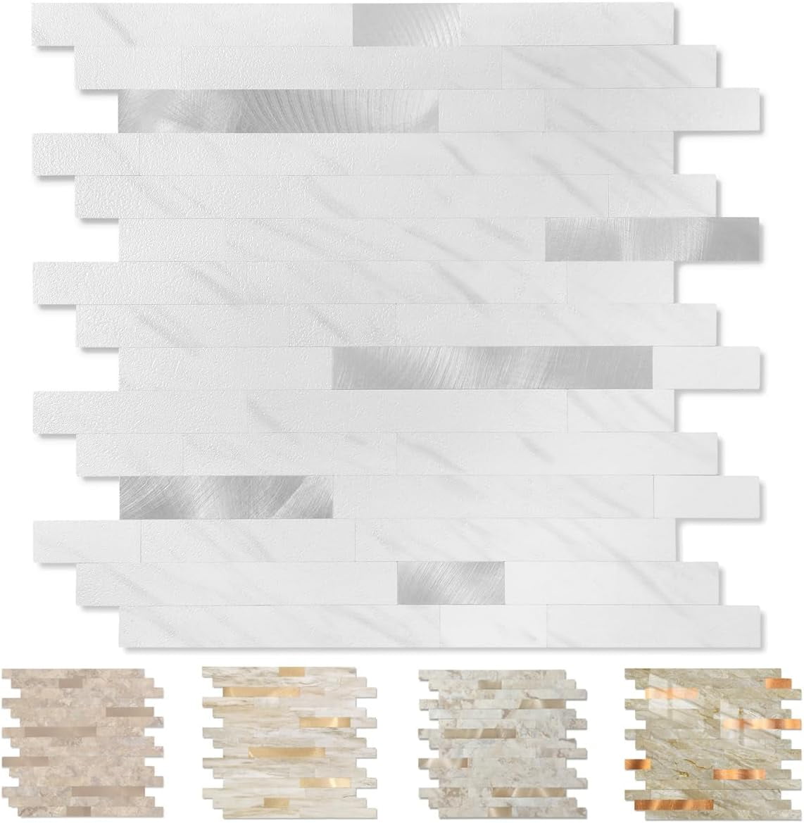 Peel and Stick Stone Metal Tile Backsplash with 5 Sheets, Reusable ...