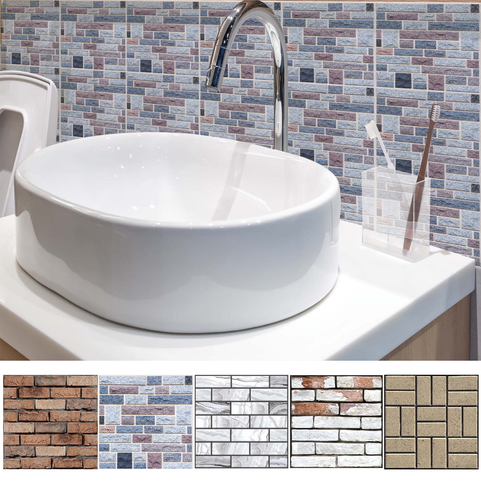 Peel and Stick Wall Tile Stickers for Kitchen Bathroom | 10-Pack Self ...