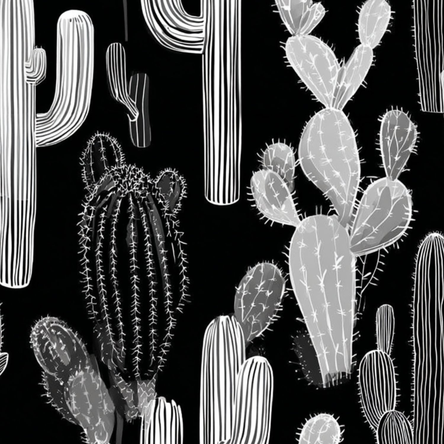 Peel and Stick Wallpaper 17.7in x 9.8ft Black White Cactus Abstract ...