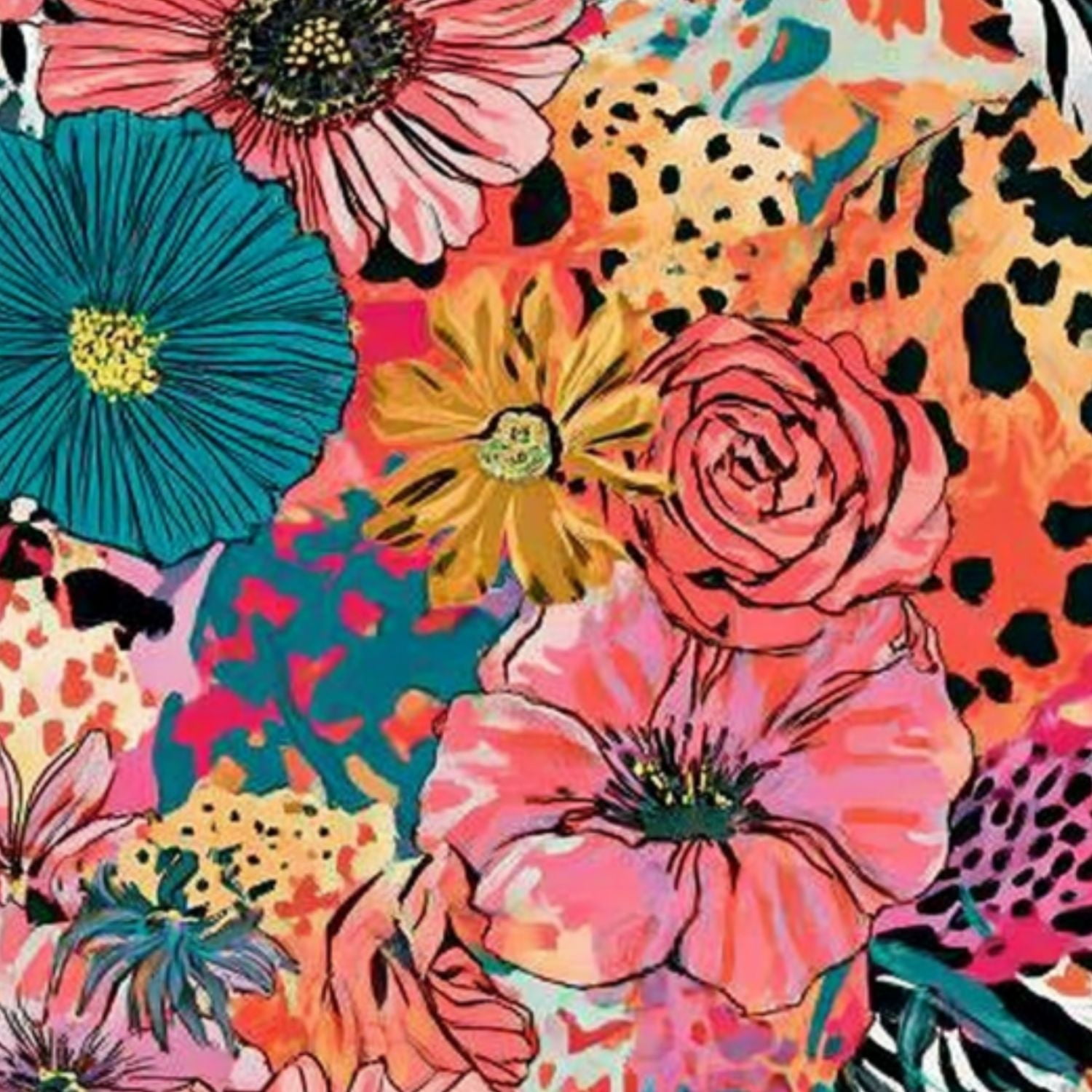 Peel and Stick Wallpaper 17.7in x 9.8ft Colorful Floral Animal Print ...