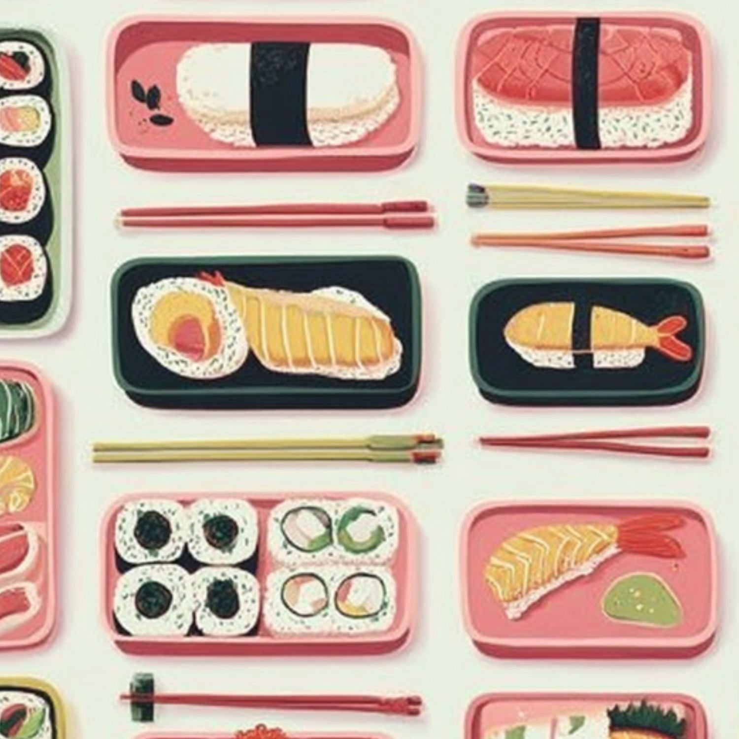 Peel and Stick Wallpaper 17.7in x 9.8ft Colorful Sushi Platter Rolls ...