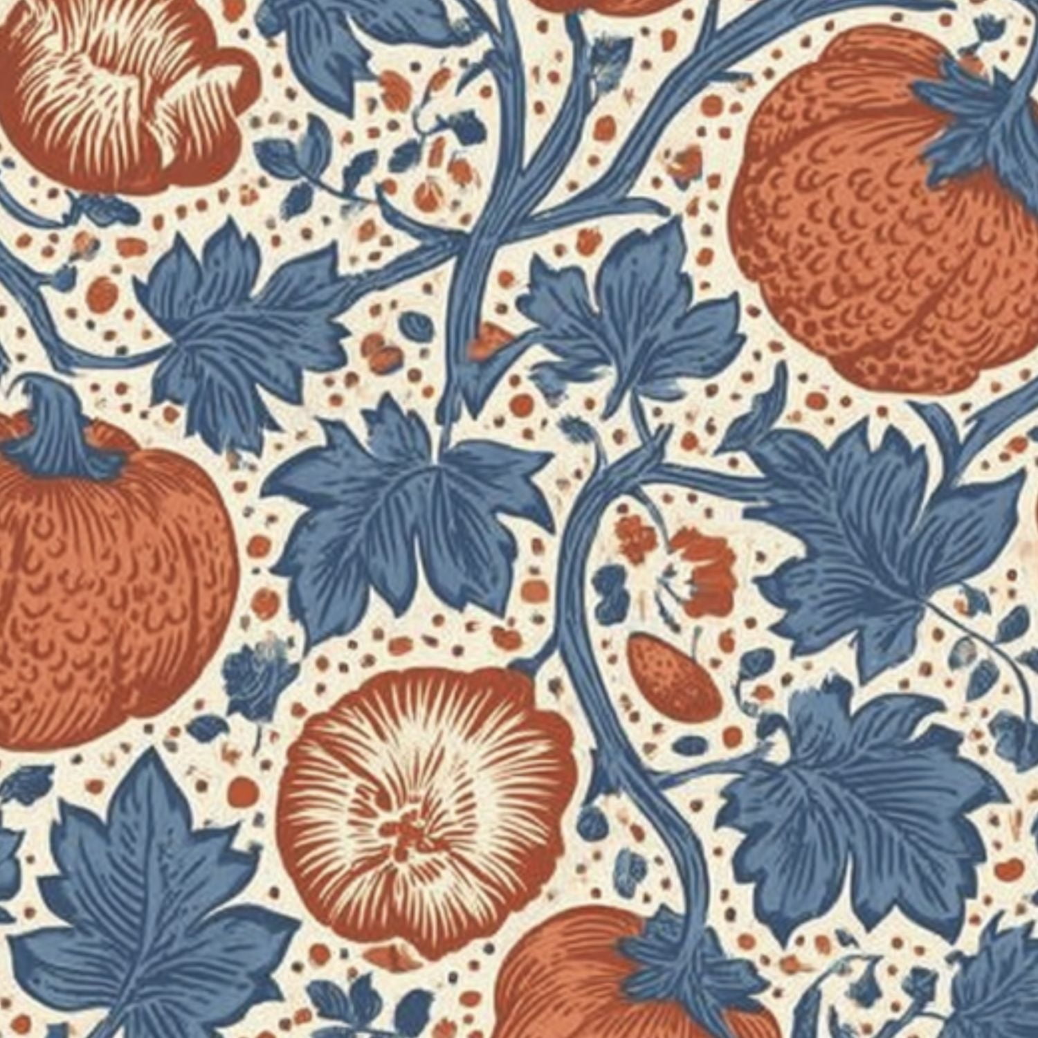 Peel and Stick Wallpaper 17.7in x 9.8ft Pumpkin Floral Vine Rustic Blue ...