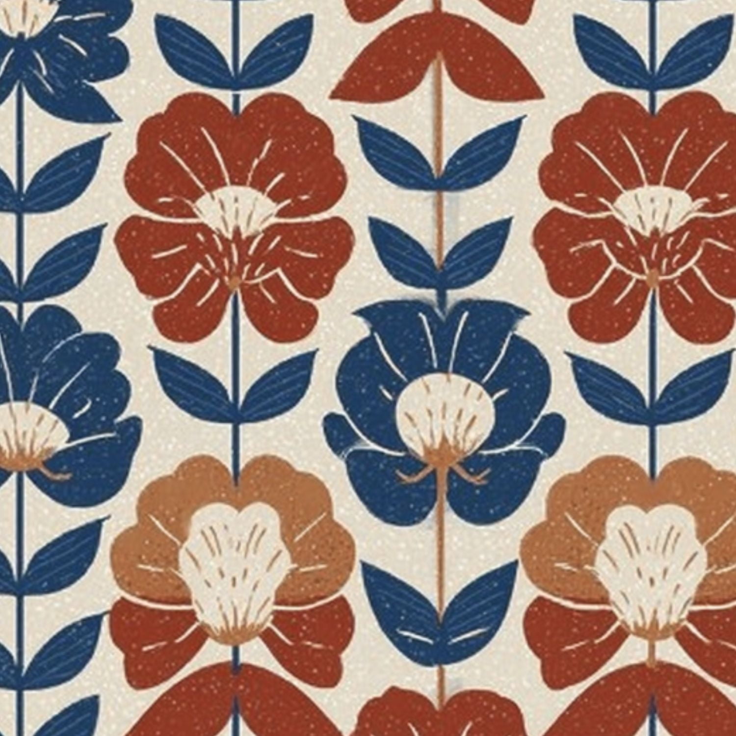 Peel and Stick Wallpaper 17.7in x 9.8ft Retro Floral Navy Terracotta ...