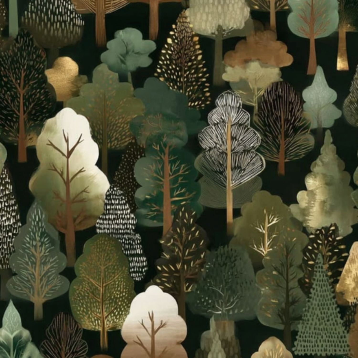 Peel and Stick Wallpaper 17.7in x 9.8ft Stylized Forest Trees Gold ...